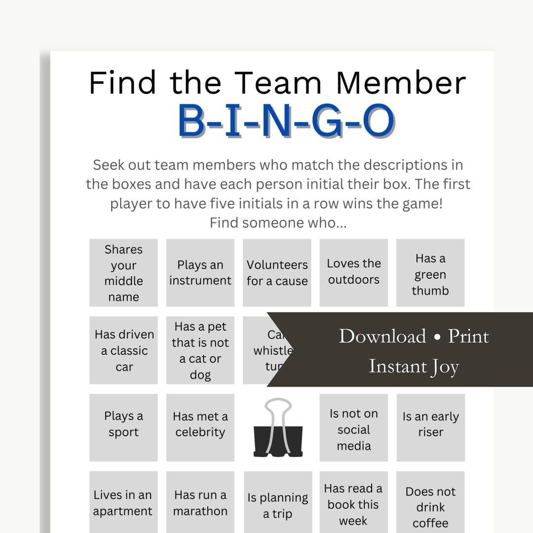 Team Member Bingo, Instant Download, Printable Game for Office ...