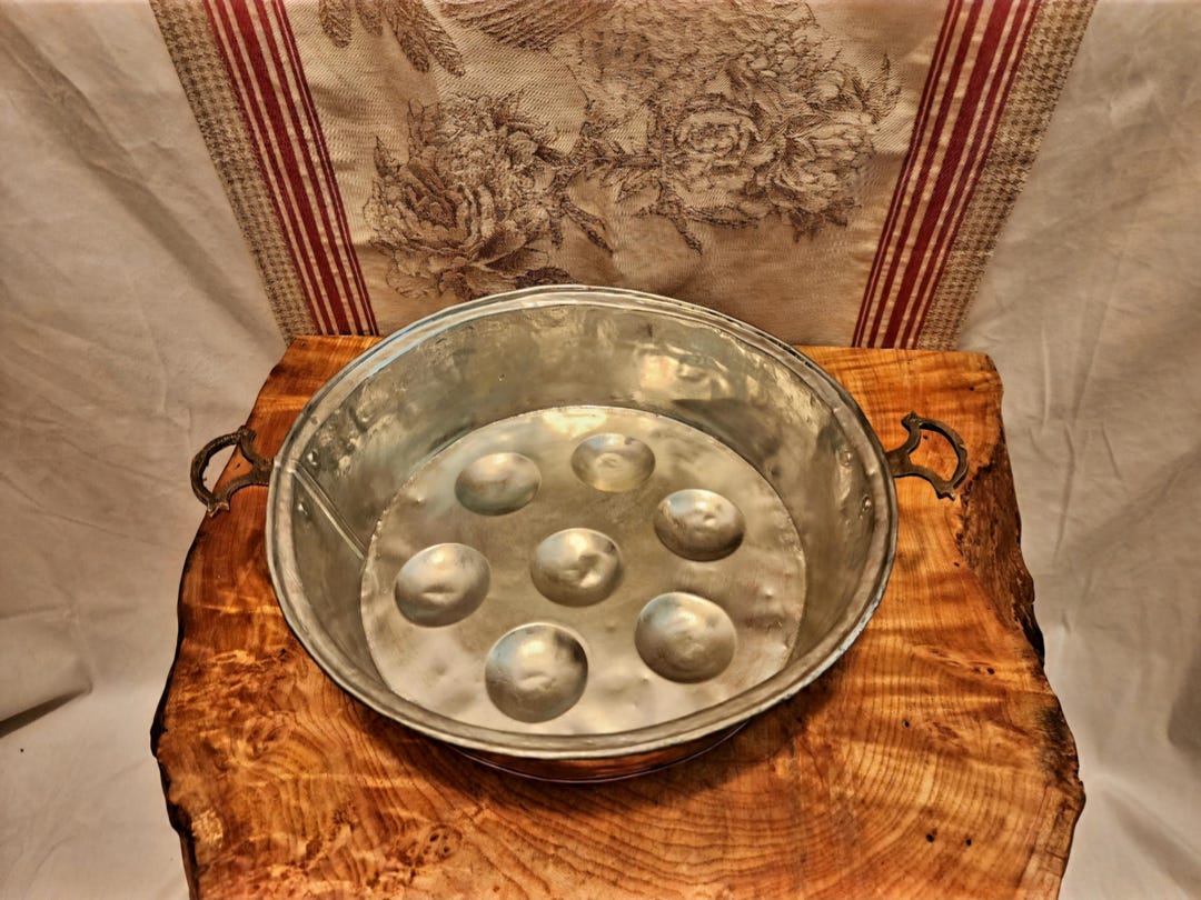 Vintage Copper Egg Poaching Pan With Brass Handles; Aebleskiver Egg ...