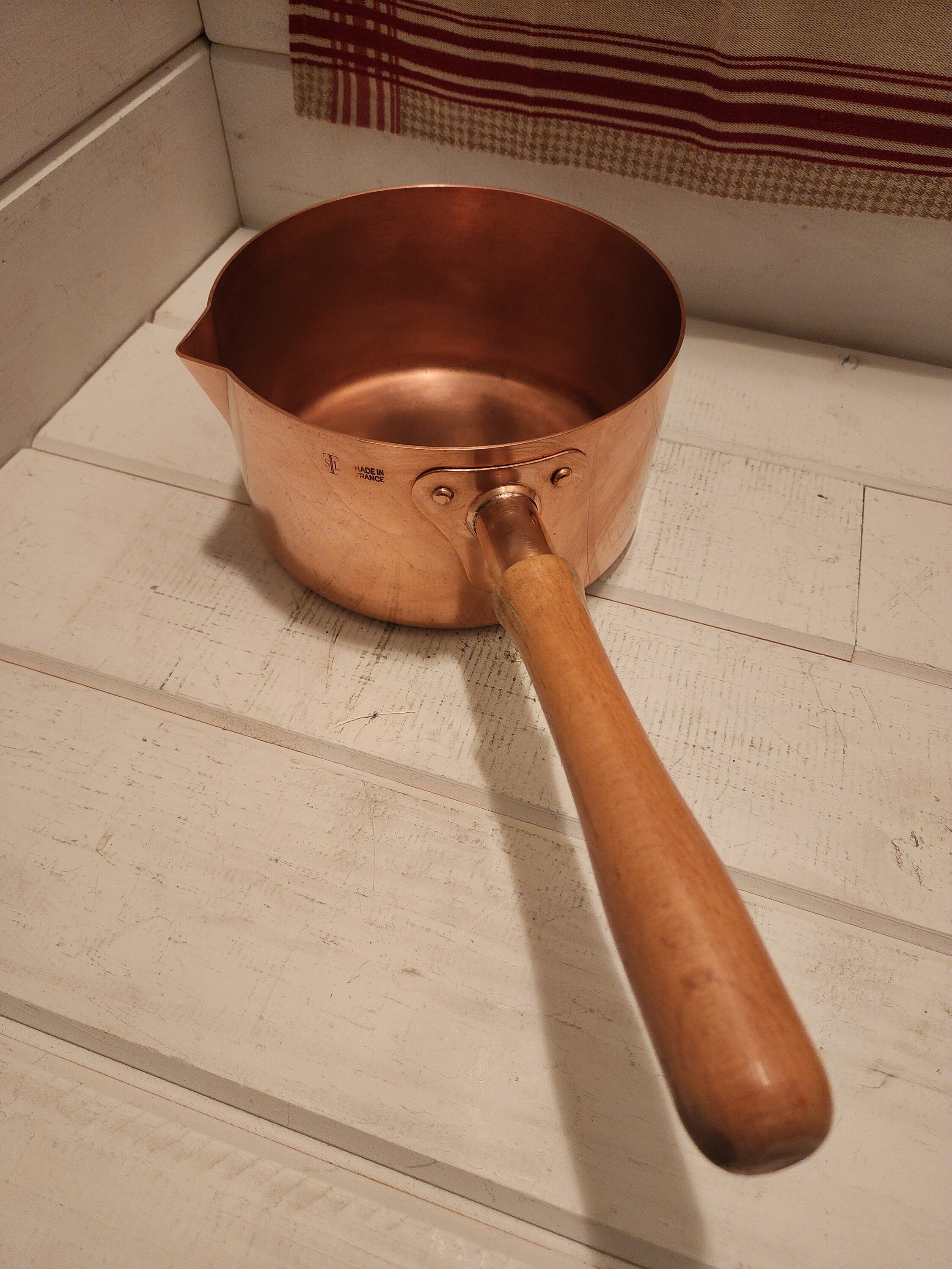 Vintage Copper Sugar Pot 'sur La Table' 20cm-8inch Diameter With Wooden ...