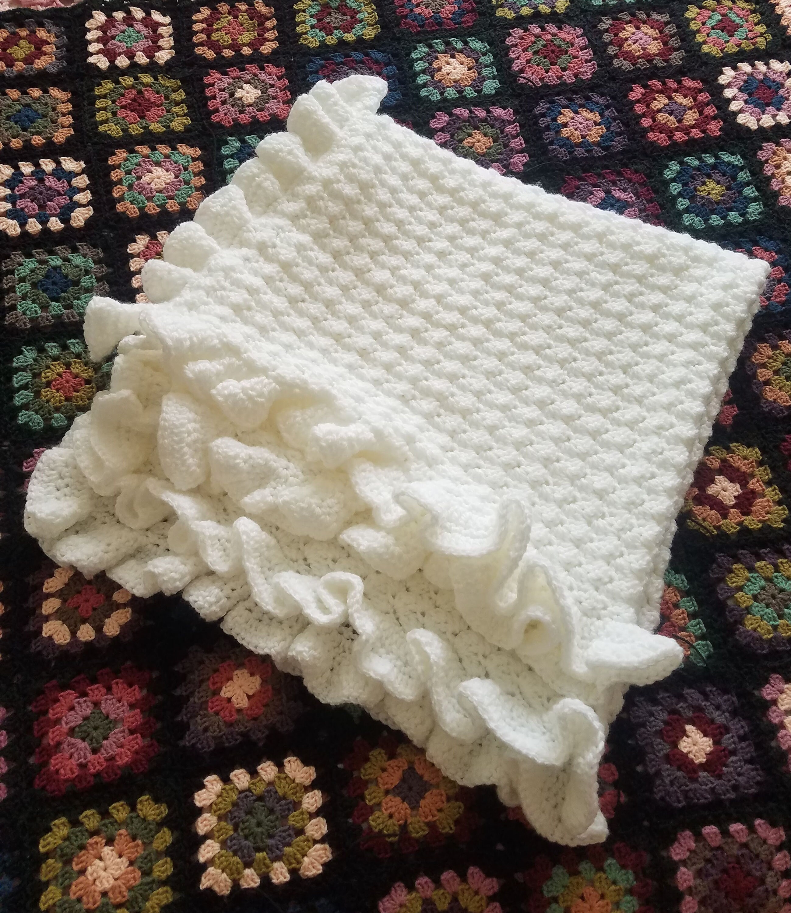 White Crochet Baby Blanket With Ruffle Edges - Etsy