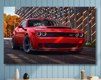 Dodge Challenger Hellcat Poster, Dodge Challenger Canvas Wall Art Print ...