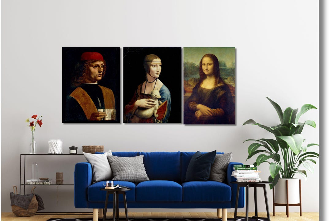 Leonardo Da Vinci Canvas Set of 3, Mona Lisa & Lady With Ermine Wall ...