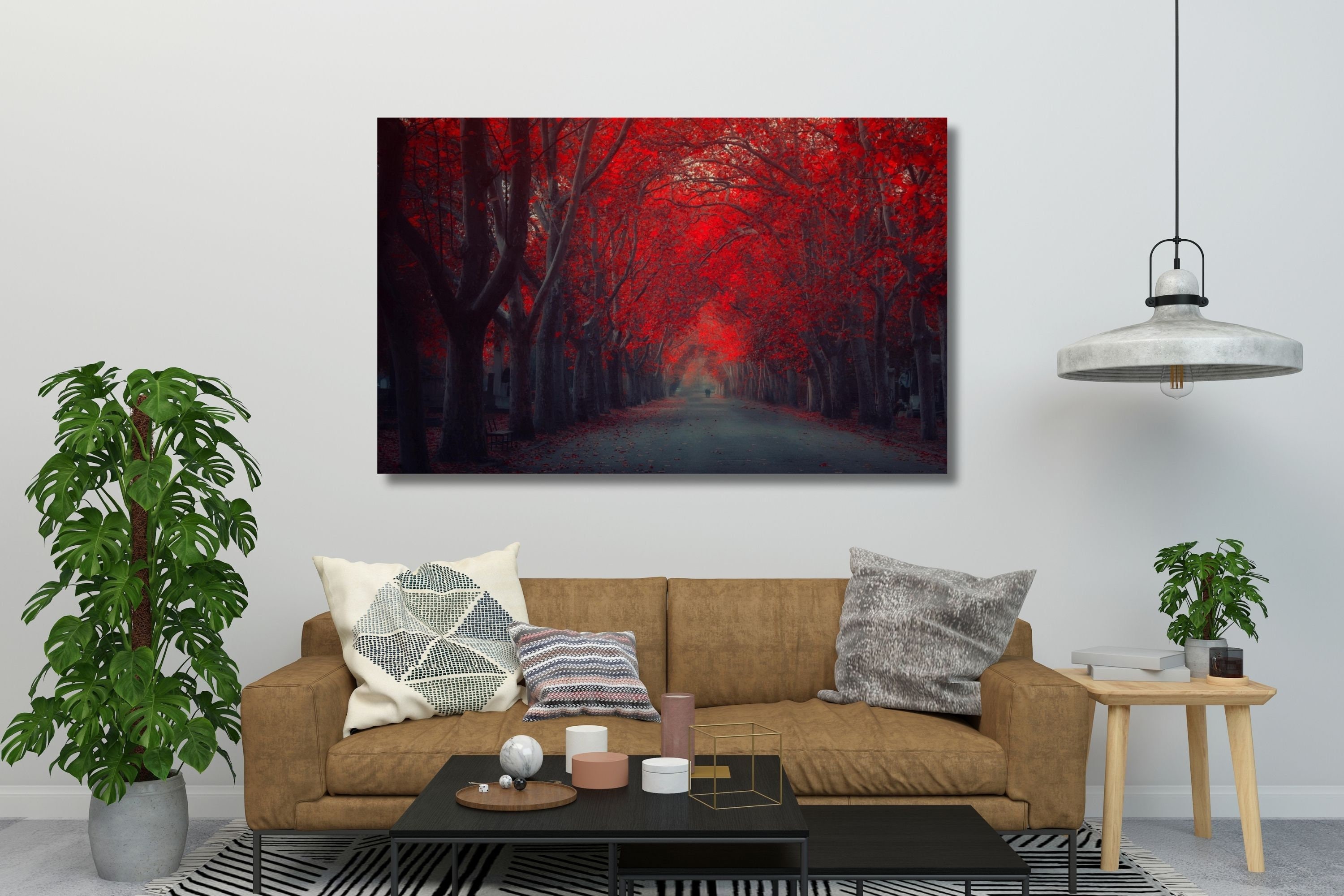 Beautiful Red Tree Park Printred Leaves Forest Canvas Wall - Etsy