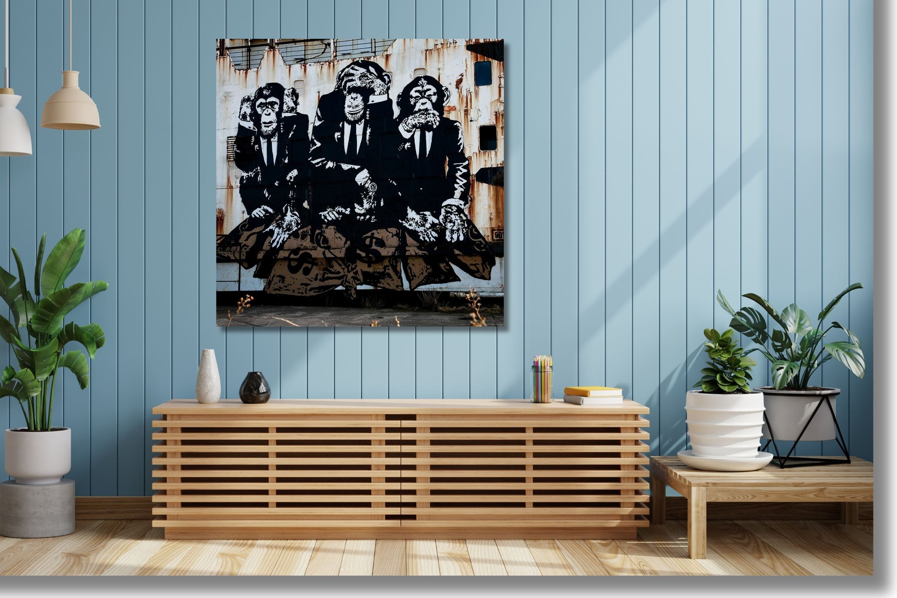 Banksy Three Wise Monkeys, 3 Funny Banksy Monkey Wall Art, Banksy ...