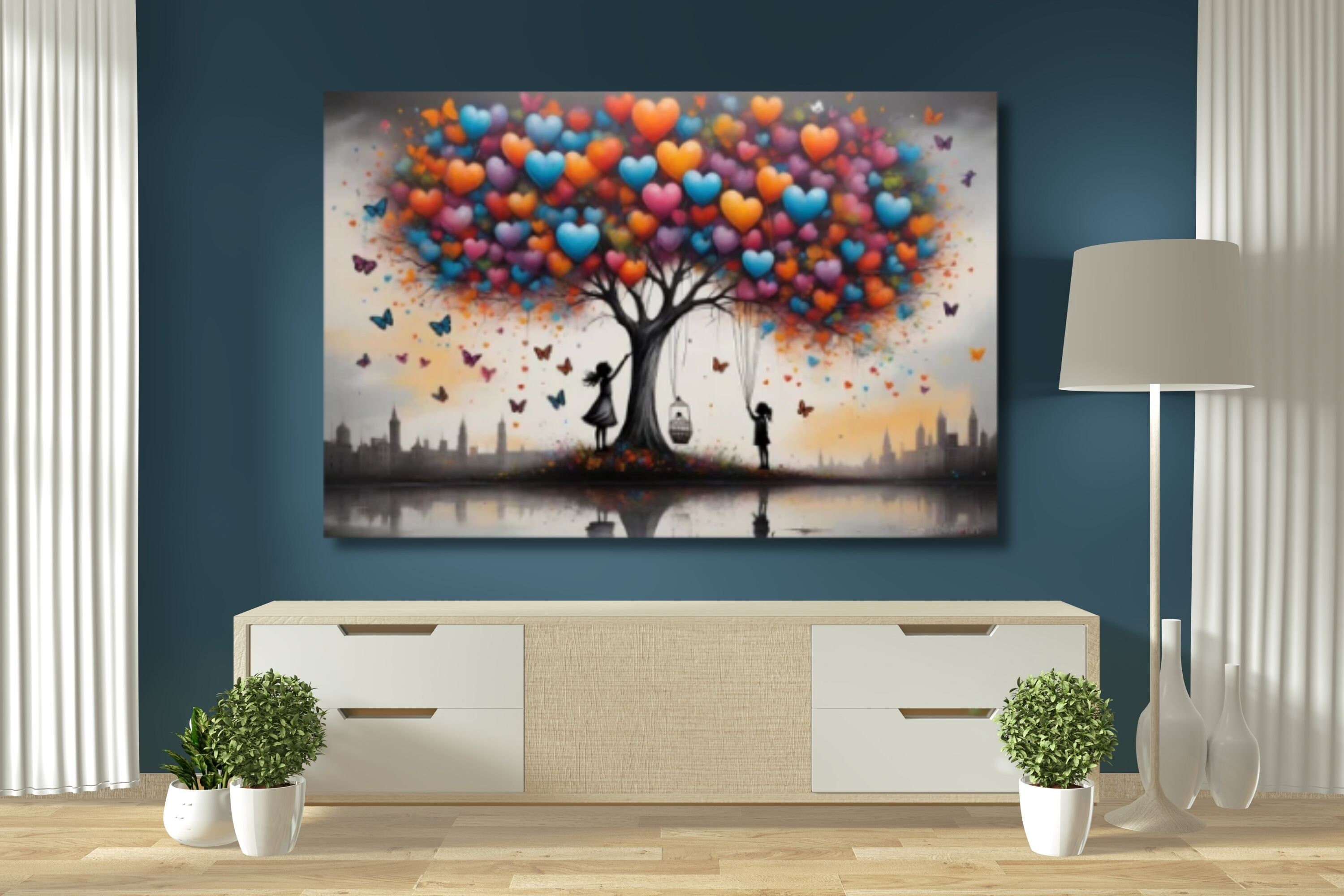 Banksy Mother and Child Butterflies Canvas Wall Art,butterflies Tree ...