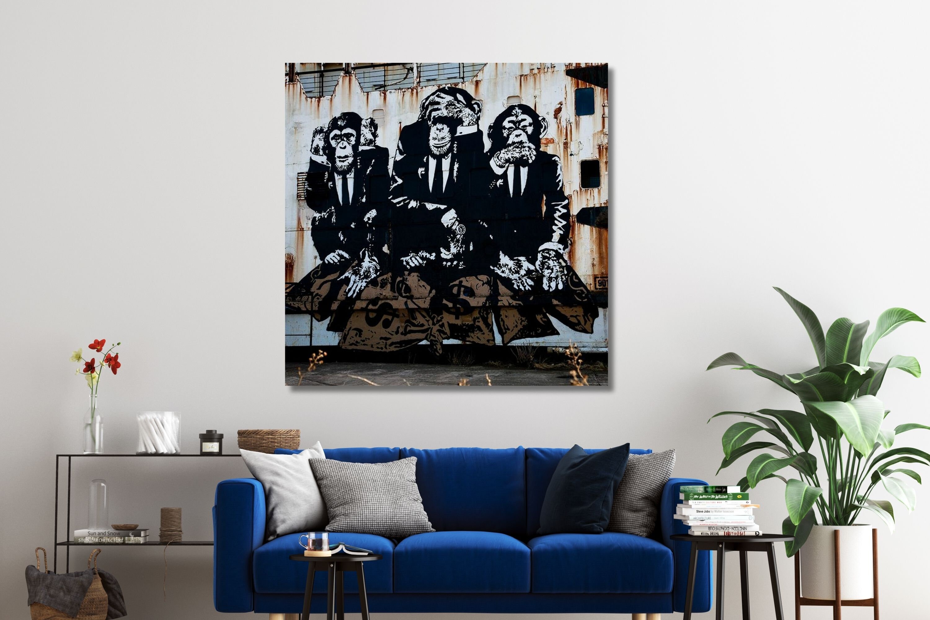 Banksy Three Wise Monkeys, 3 Funny Banksy Monkey Wall Art, Banksy ...