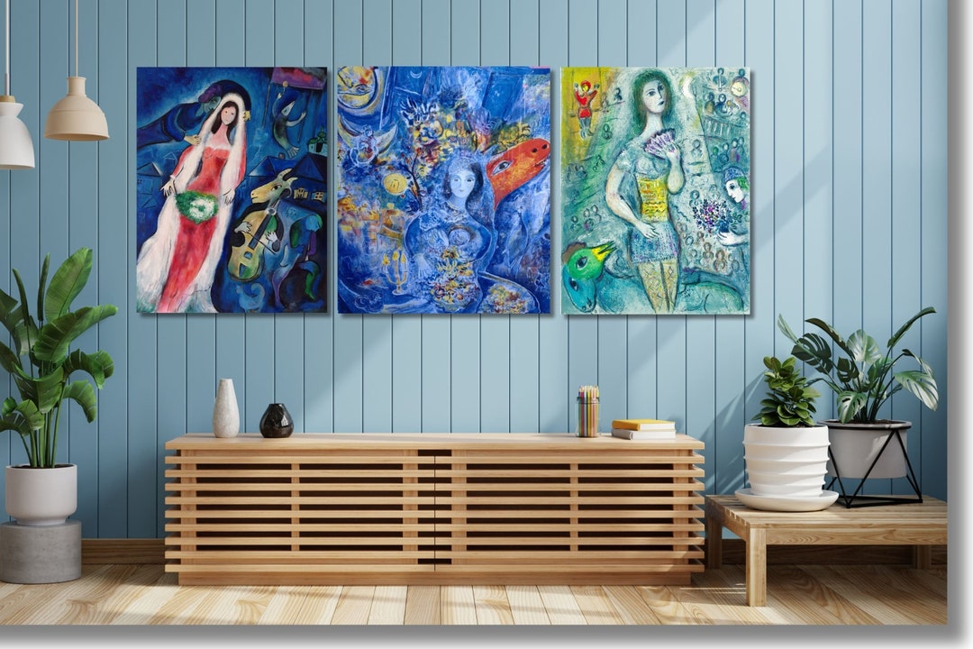 Set of 3 Marc CHAGALL Canvas Wall Art,bride and Goat Canvas Print ...