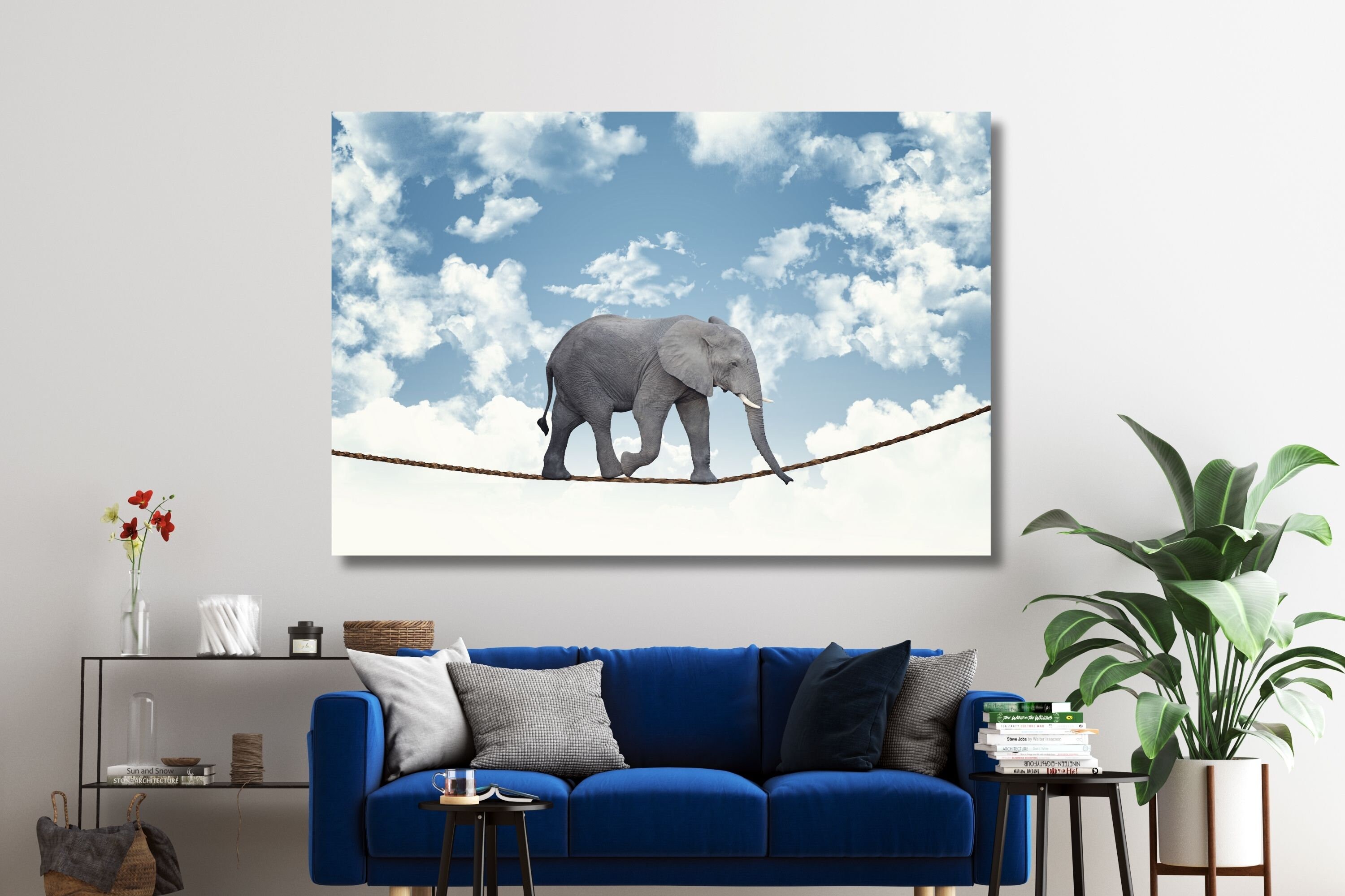 Elephant on A Rope Canvas Print,elephant Poster, Surreal Canvas ...