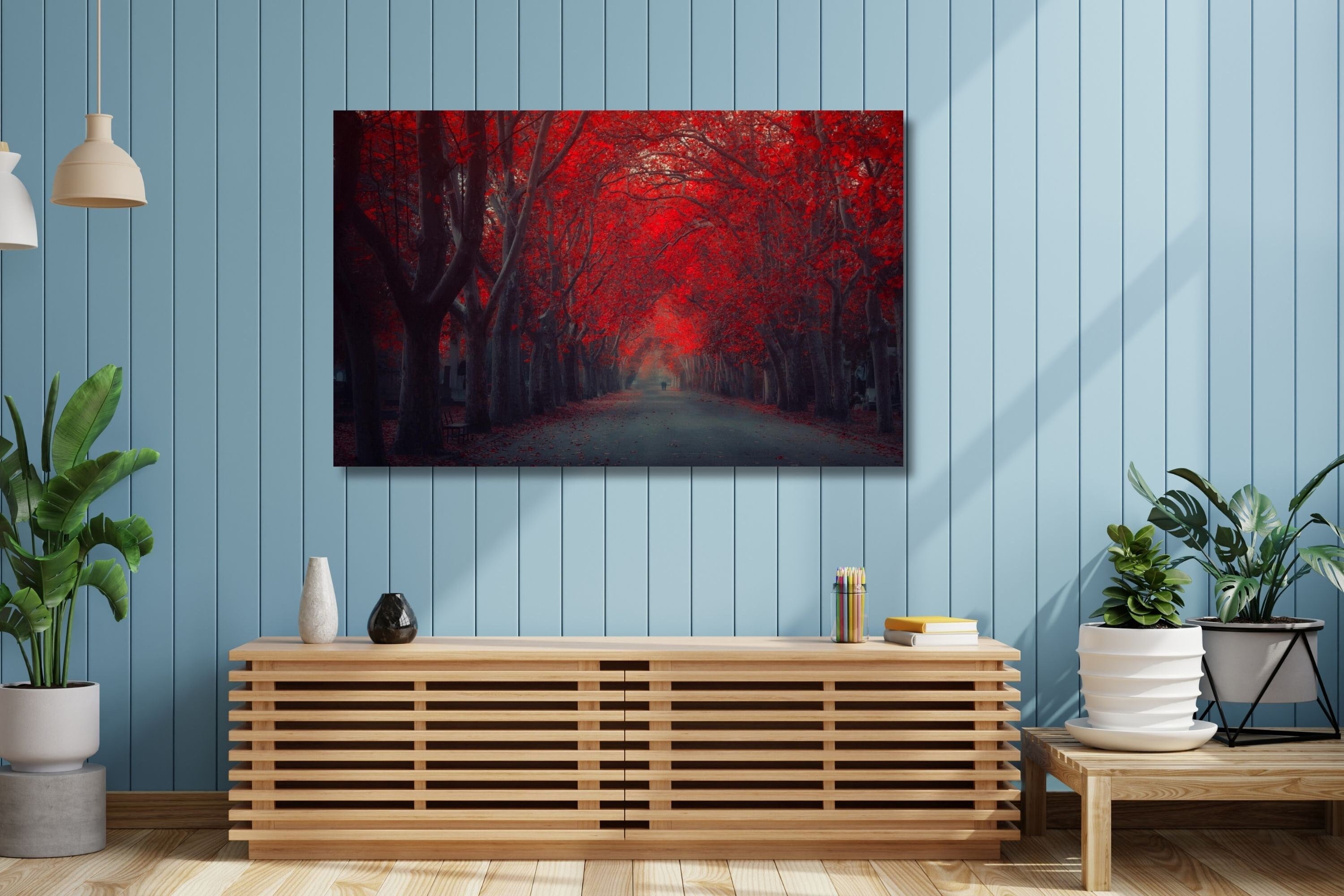 Beautiful Red Tree Park Printred Leaves Forest Canvas Wall - Etsy