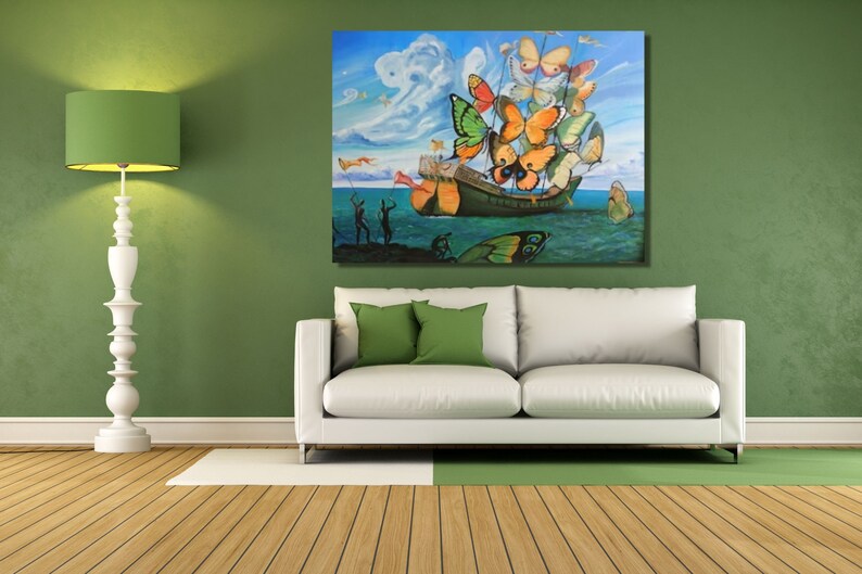 Butterfly Boat, Salvador Dali Reproduction Canvas Art Ship With ...