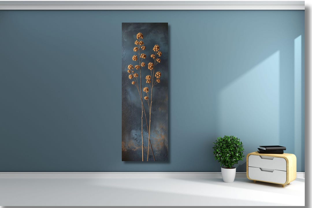 Long Narrow Canvas Wall Art, Minimalist Golden Botanical Vertical ...