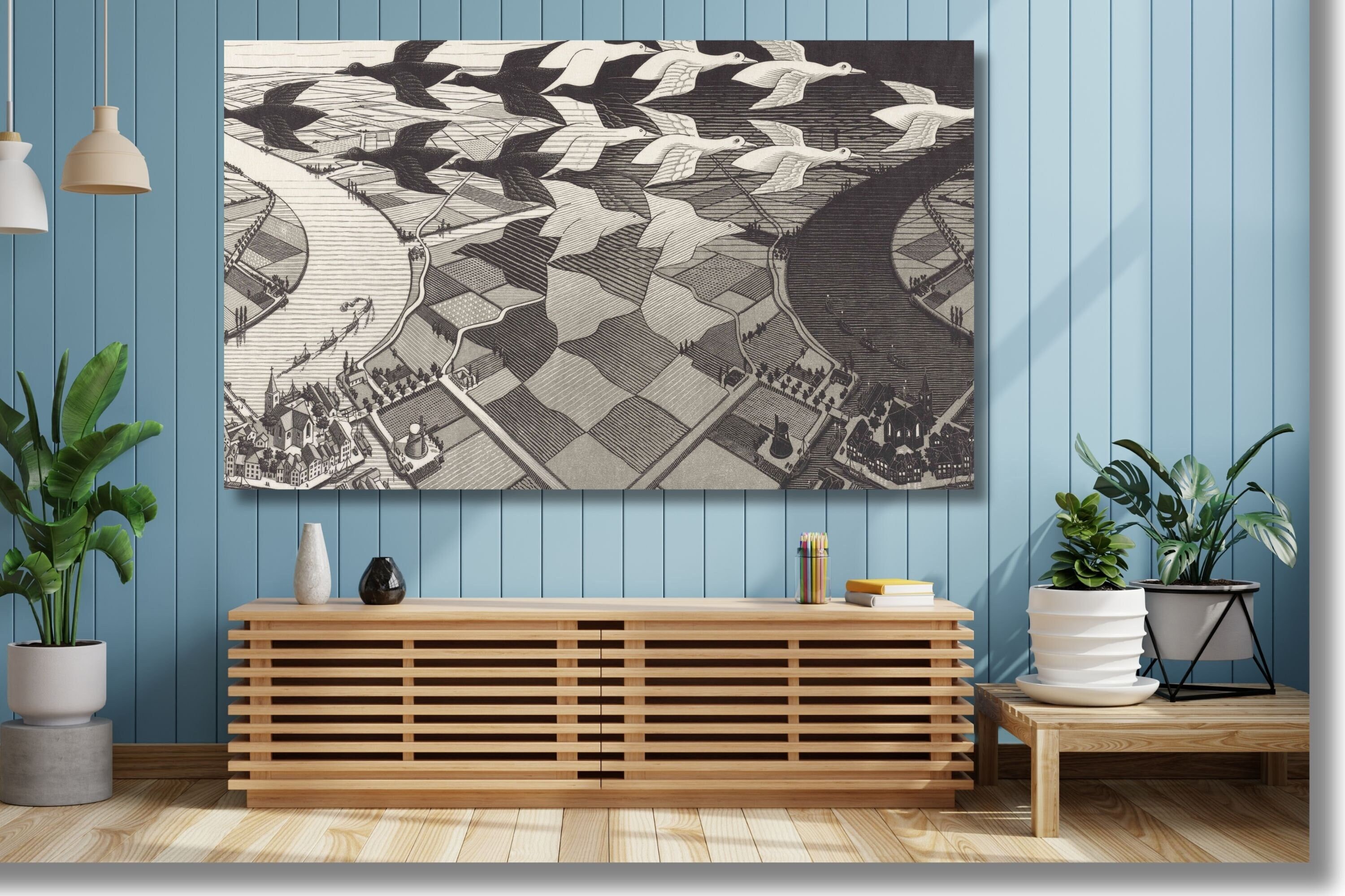 Day and Night Wall Decor,maurits Cornelis Escher Wall Art,day and Night ...