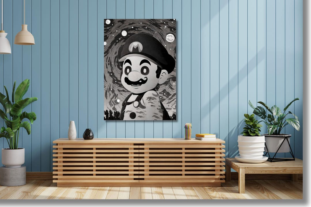 Colorless Super Mario,mario Art,mario Canvas,game Room Decor,mario ...
