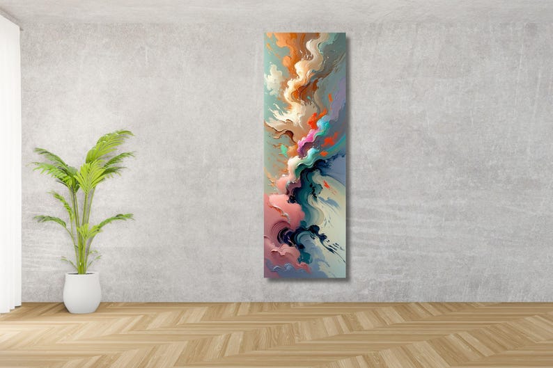 Colorful Long Narrow Canvas Wall Art, Vertical Abstract Painting Print ...