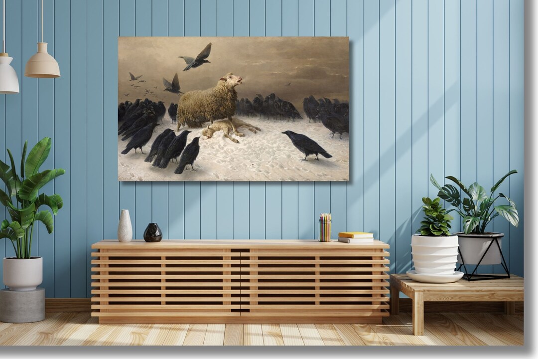 Anguish (sheep and Crows) Canvas Wall Art - Friedrich Schenck Painting ...