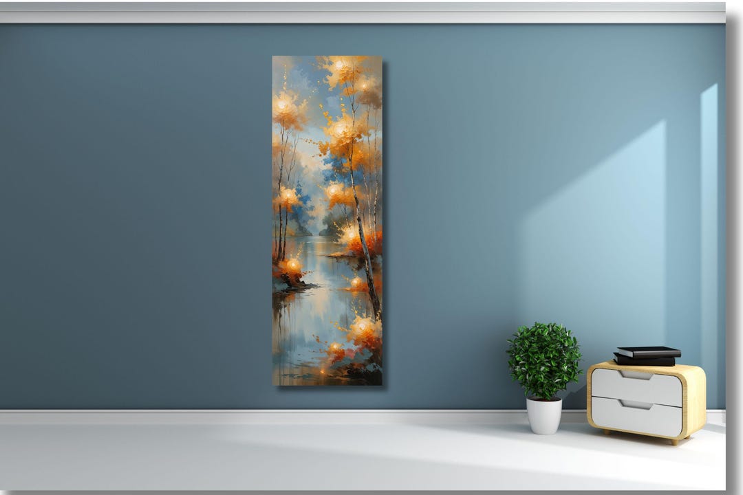 Long Narrow Canvas Wall Art, Golden Orbs Forest Canvas Wall Art ...