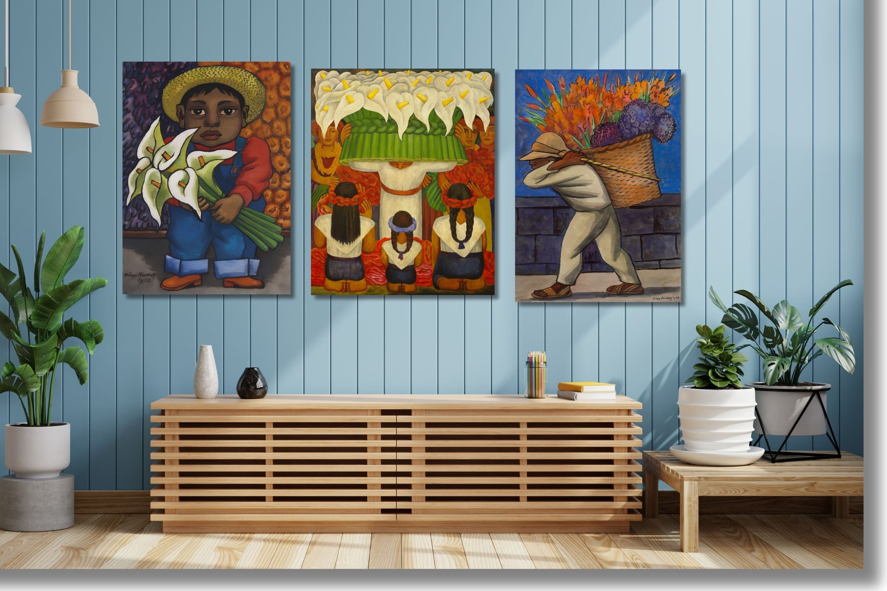 Diego Rivera Canvas Print Set, Mexican Art, Flower Theme - Etsy