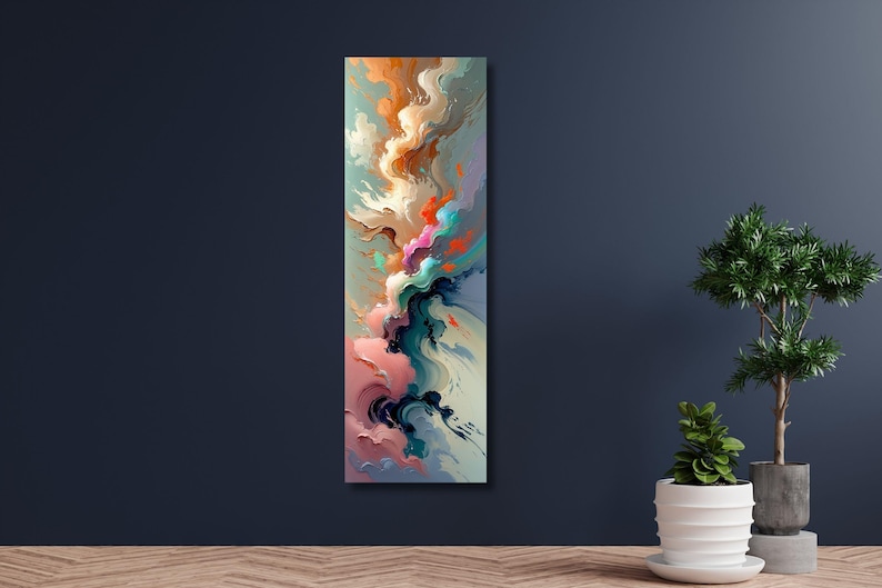 Colorful Long Narrow Canvas Wall Art, Vertical Abstract Painting Print ...
