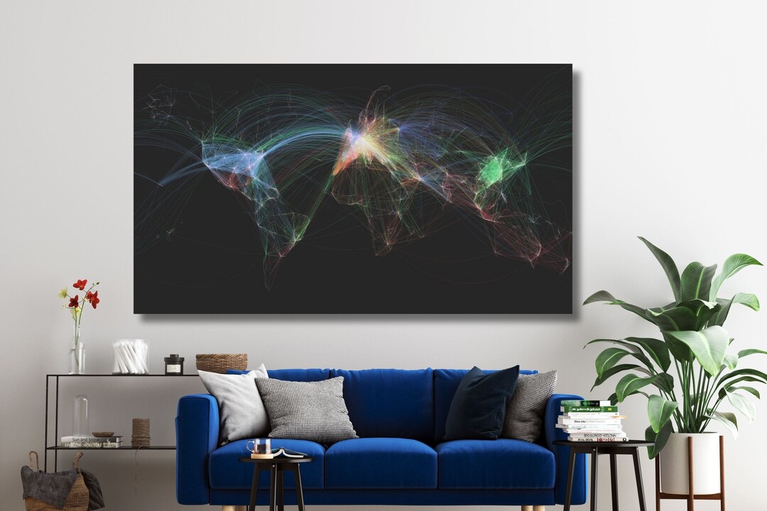 Flight Paths Map Poster Flight Routes World Map Canvas - Etsy