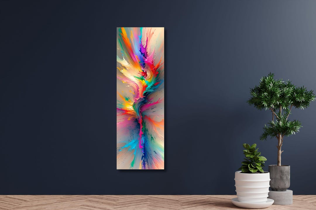 Colorful Long Narrow Canvas Wall Art, Vertical Abstract Painting Print ...