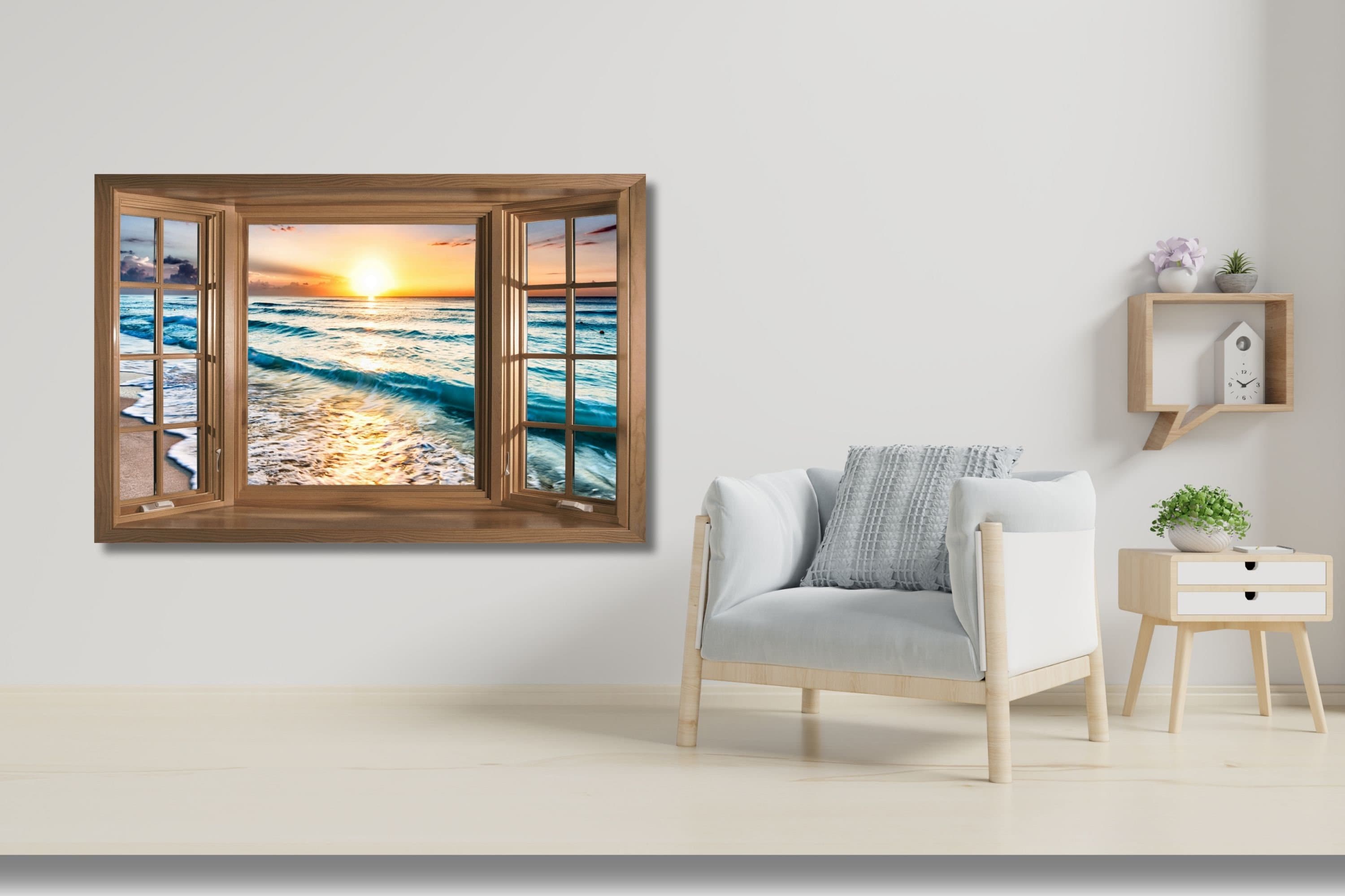 Beach Window Scene Canvas Wall Art Window View Sea Wall Hanging Decor ...