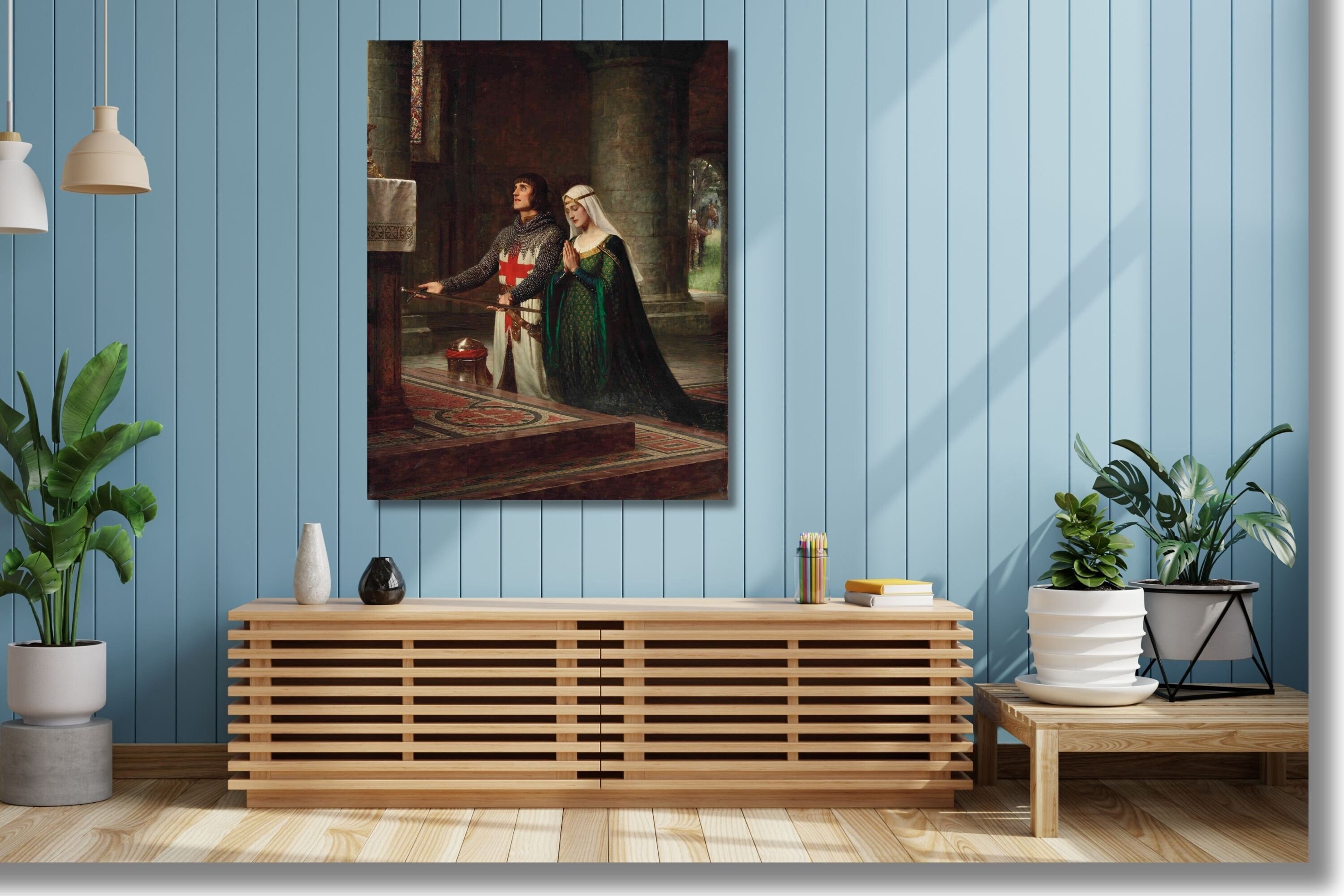 Edmund Blair Leighton the Dedication Art Print,knight Canvas Wall Art,edmund Leighton Artwork ...