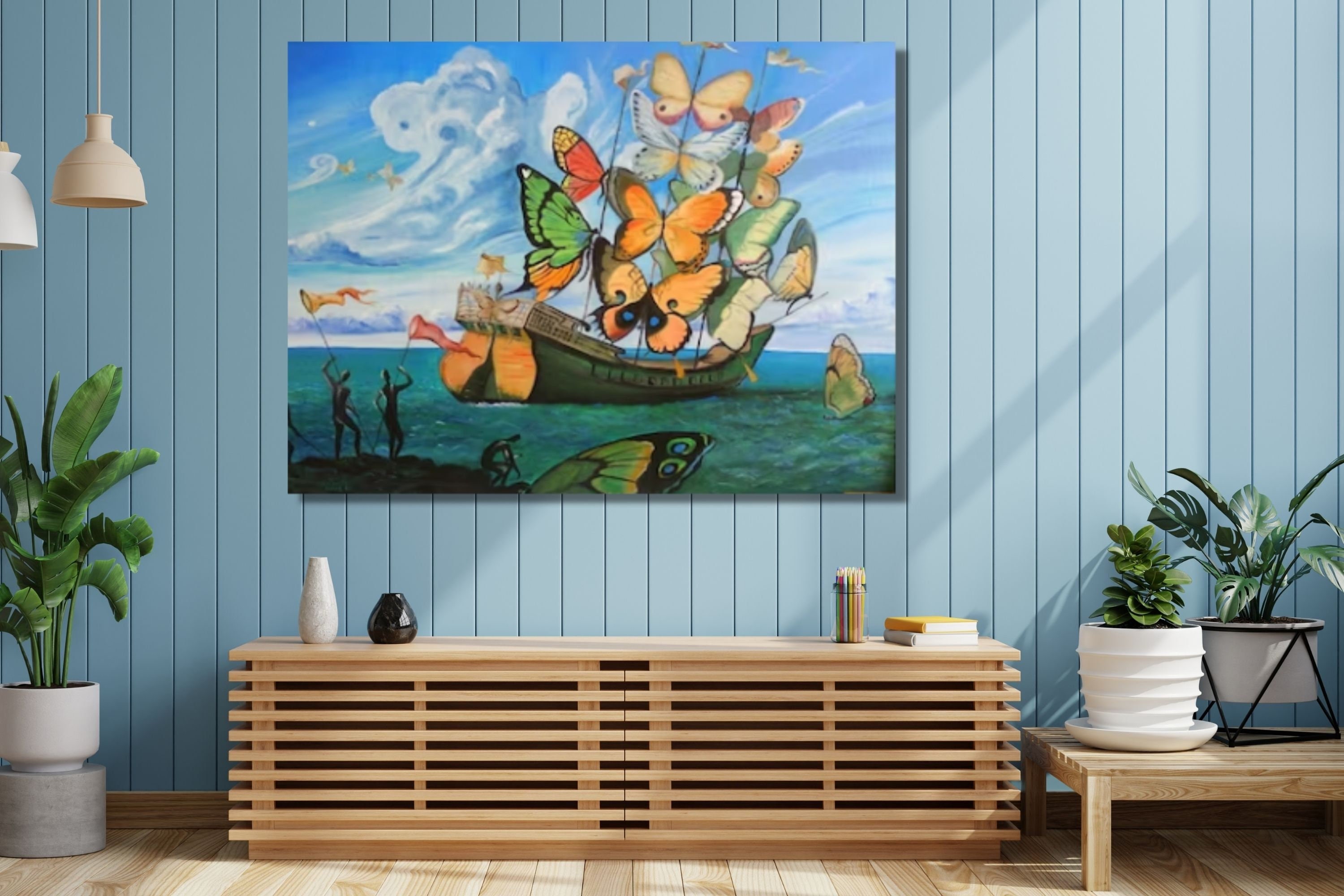 Butterfly Boat, Salvador Dali Reproduction Canvas Art Ship With ...