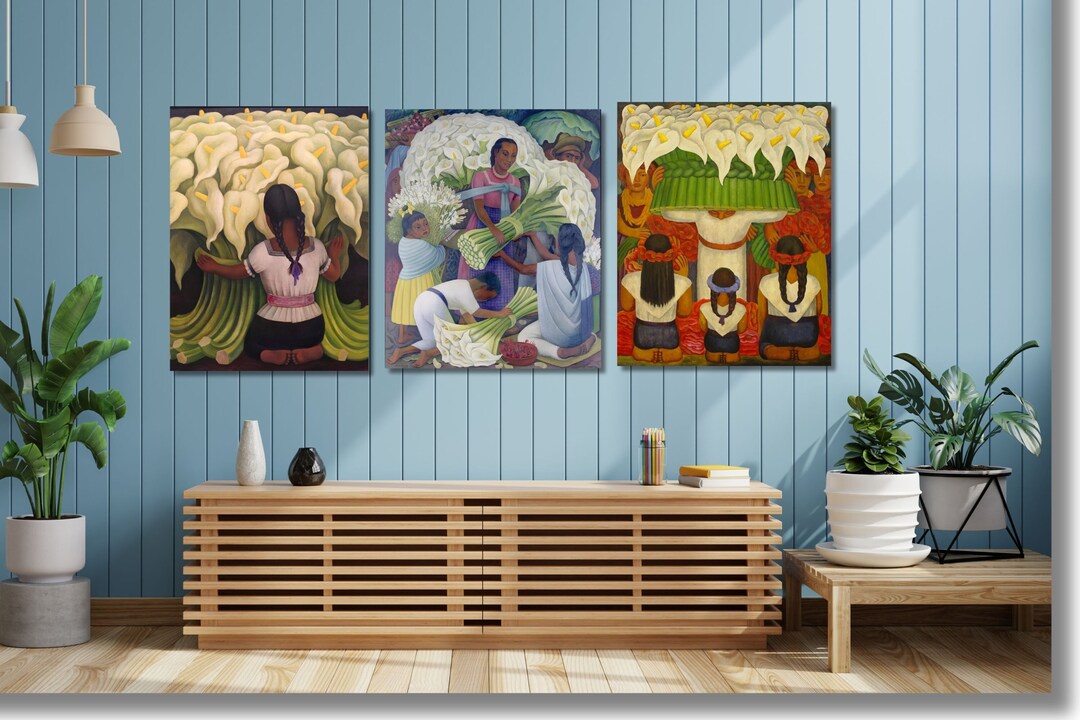 Diego Rivera Set of 3 Canvas Wall Art,flower Festival Print,flower ...