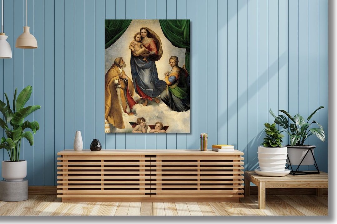 Raphael Sistine Madonna Art Print,raffaello Santi Canvas Wall Art ...