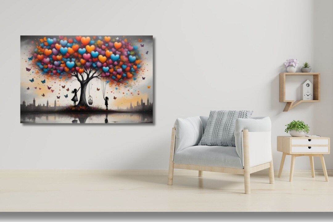 Banksy Mother and Child Butterflies Canvas Wall Art,butterflies Tree ...