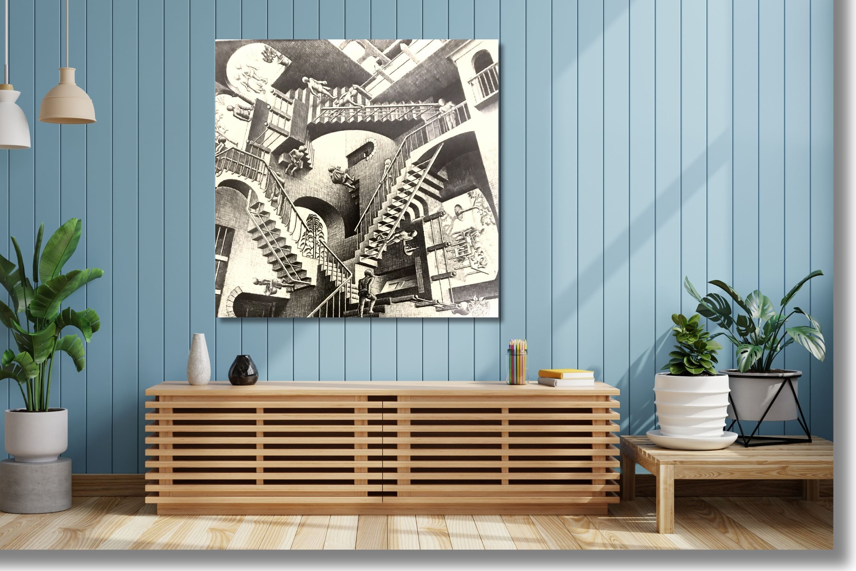 Relativity by Maurits Cornelis Escher Canvas Art, Op Art Wall Art Print ...