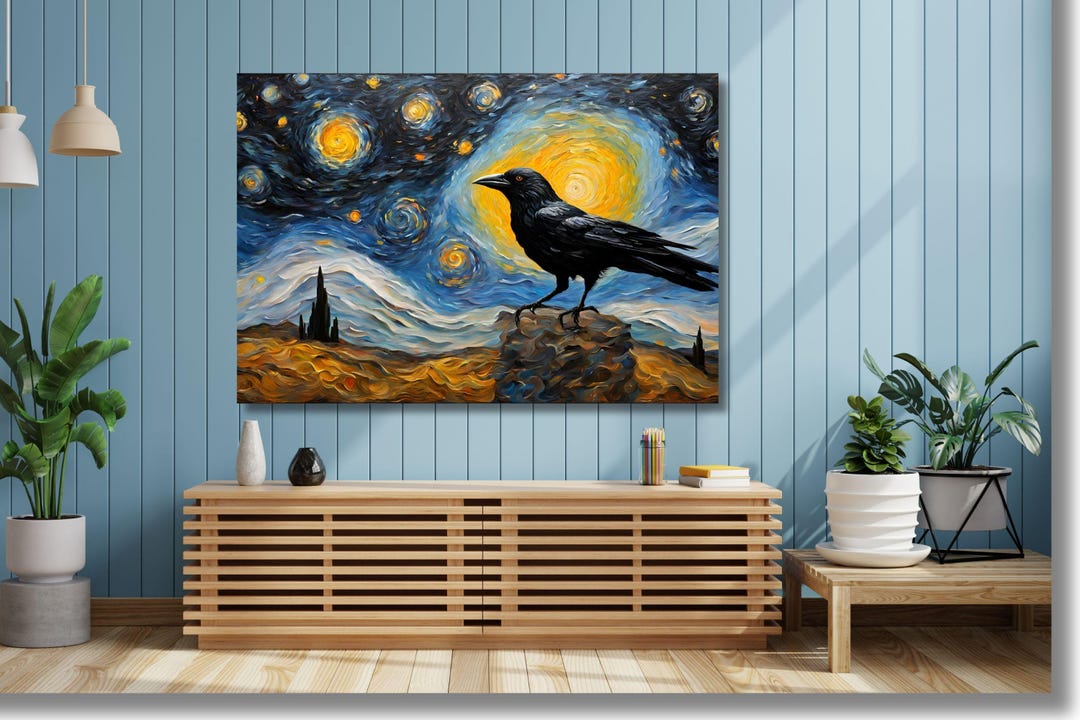 Starry Night Artwork,crow Print,crow Painting,vincent Van Gogh Crow ...