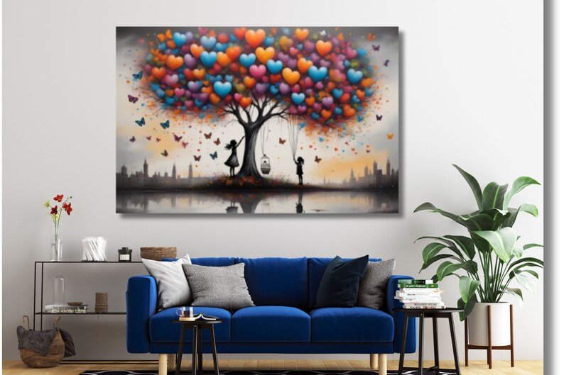 Banksy Mother and Child Butterflies Canvas Wall Art,butterflies Tree ...