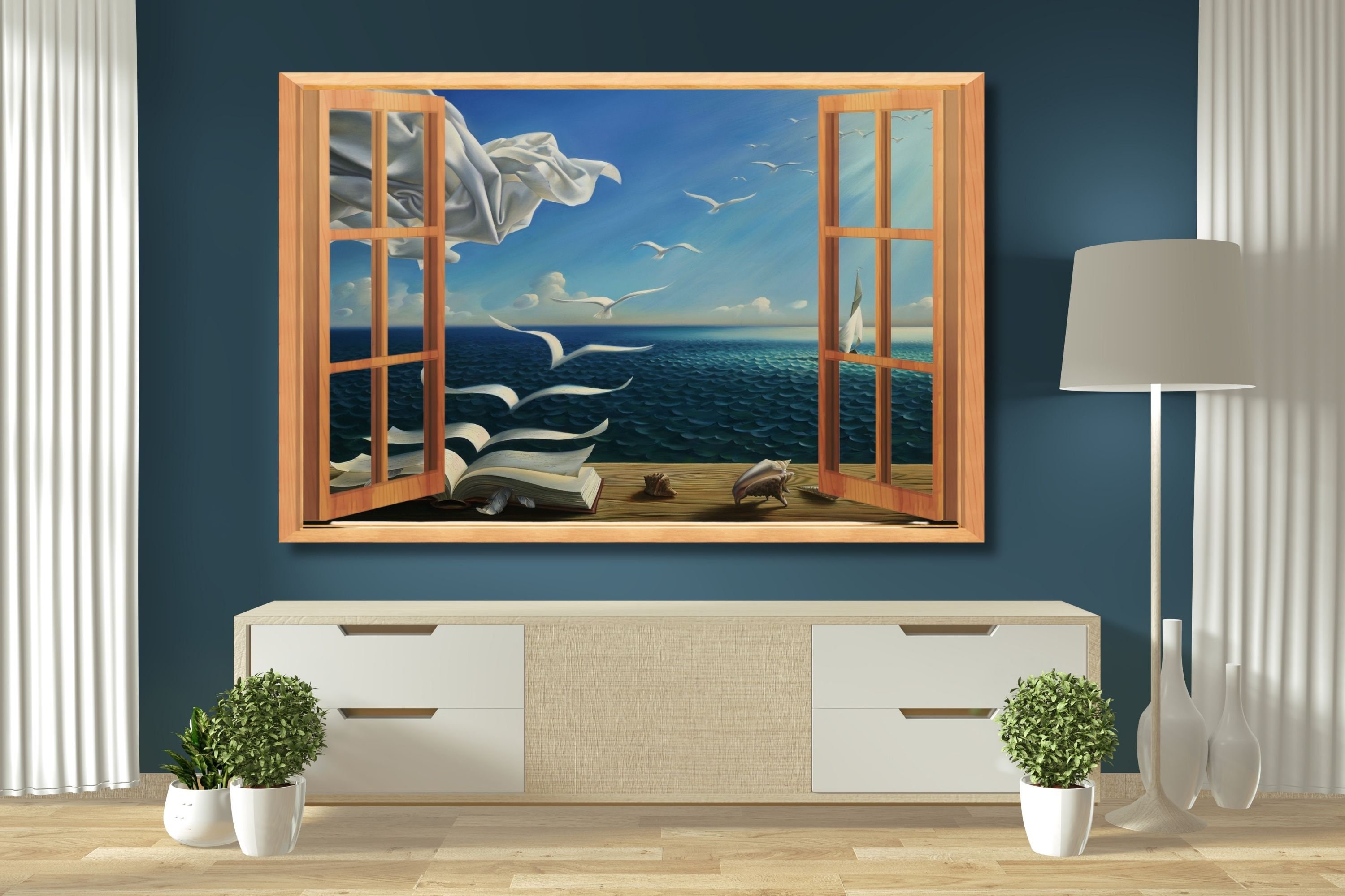 Window View Salvador Dali Book to Birds Canvas Open Window Canvas ...