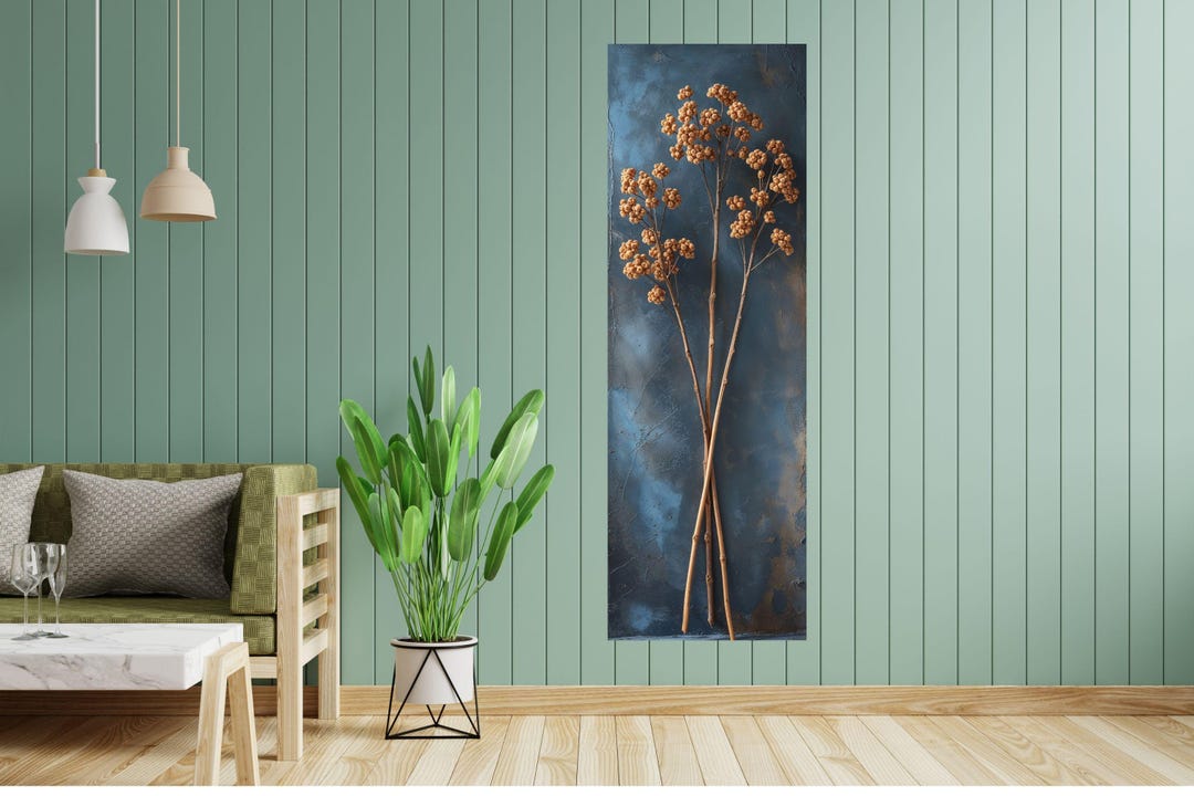 Long Narrow Canvas Wall Art, Minimalist Golden Botanical Vertical ...