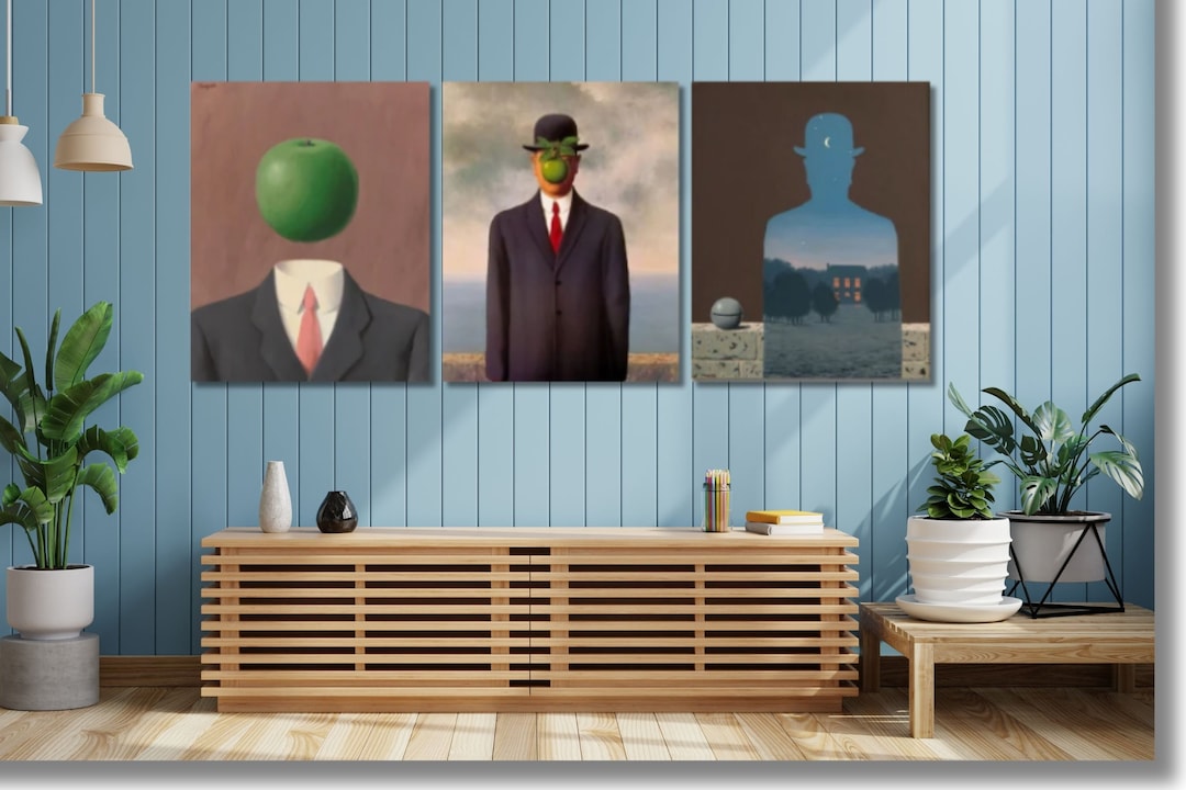 Set of 3 René Magritte Paintings Canvas Wall Arts,rené Magritte the ...
