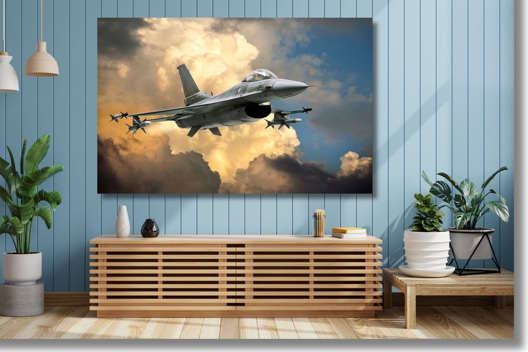 F-16 Falcon Fighter Jet Canvas Wall Art,f-16 Military Plane Pattern ...