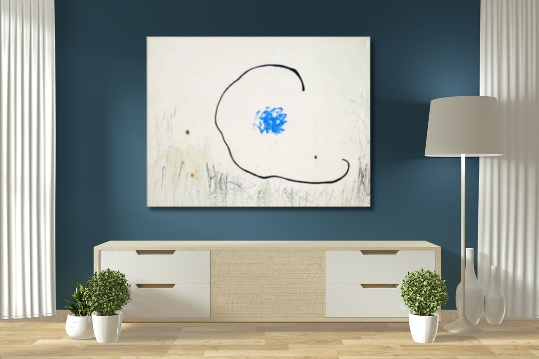 Joan Miro Blue White Wall Art - Modern Canvas Print of Joan Miro ...