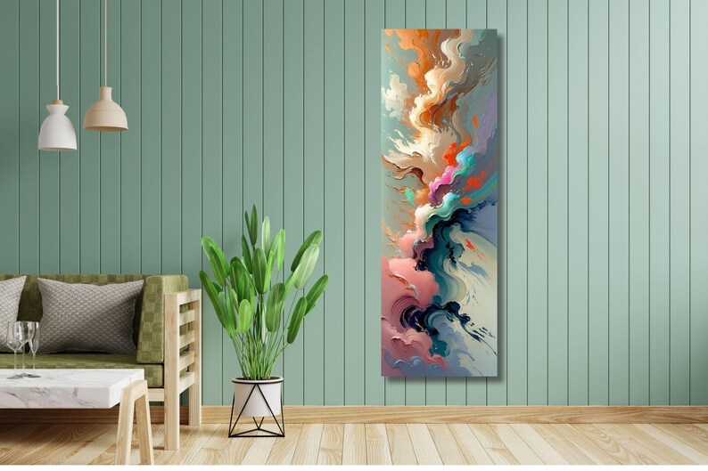 Colorful Long Narrow Canvas Wall Art, Vertical Abstract Painting Print ...