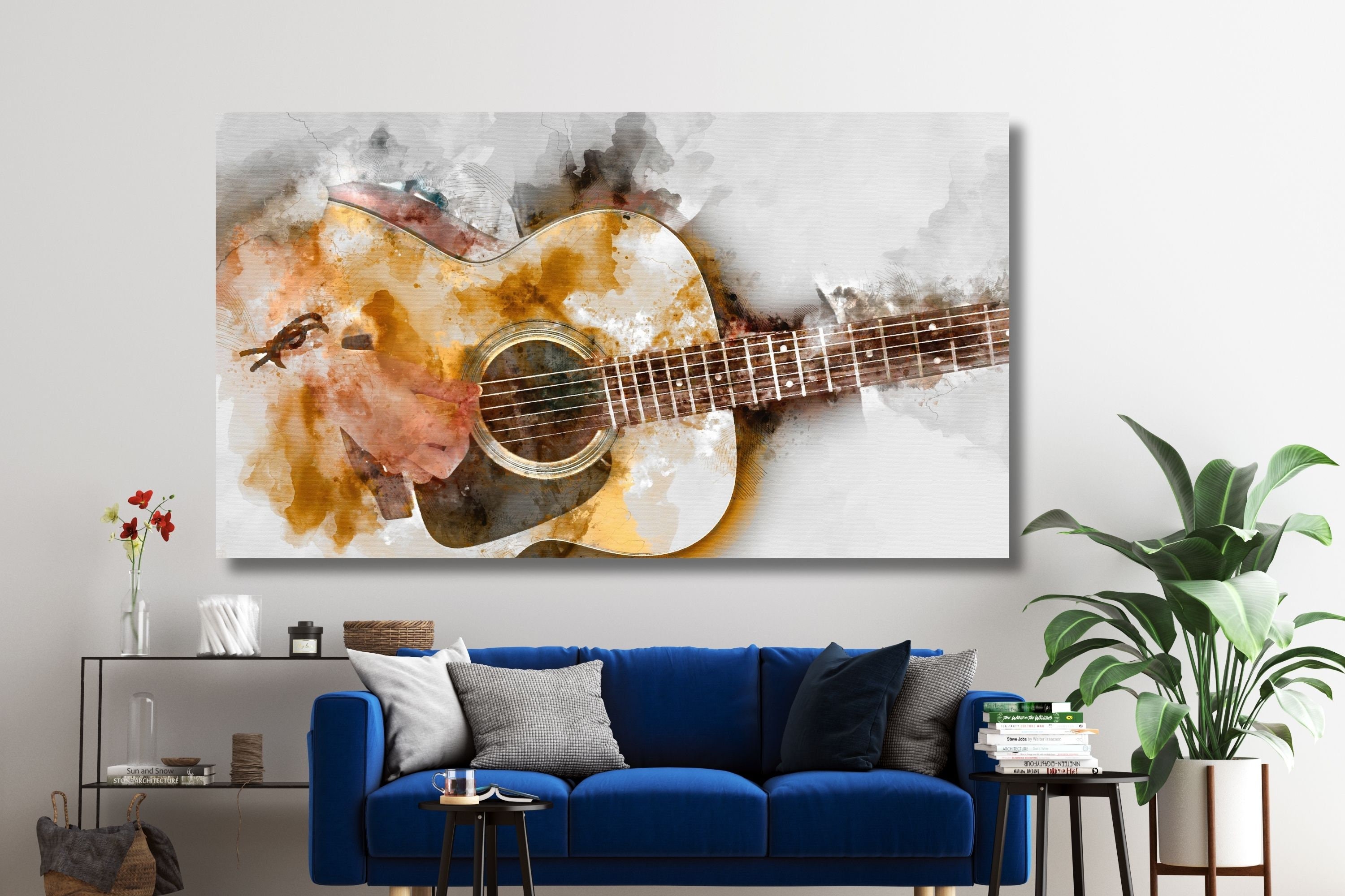Watercolour Guitar Canvas Painting , Abstract Guitar Print Wall Art ...