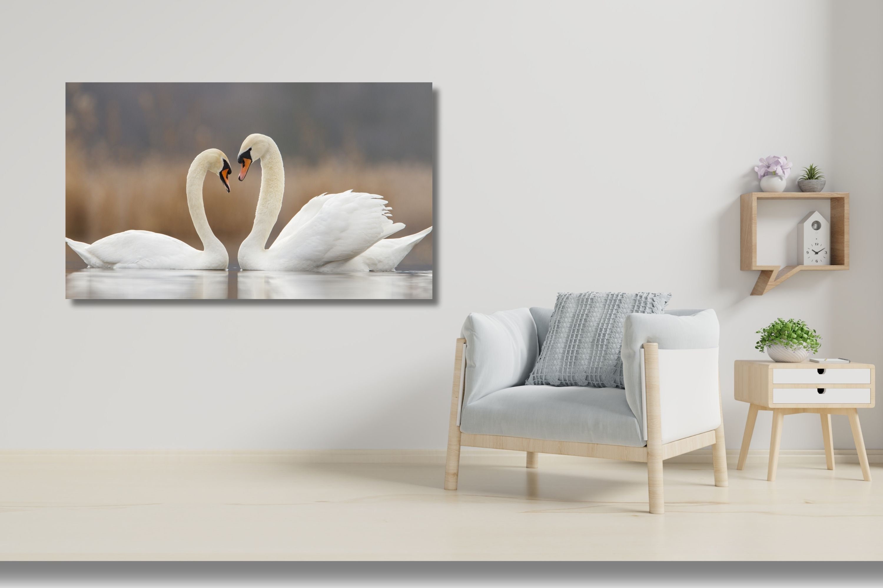 Two Swans in Love Canvas Wall Art Print, Two Pairs of Beloved Swans ...