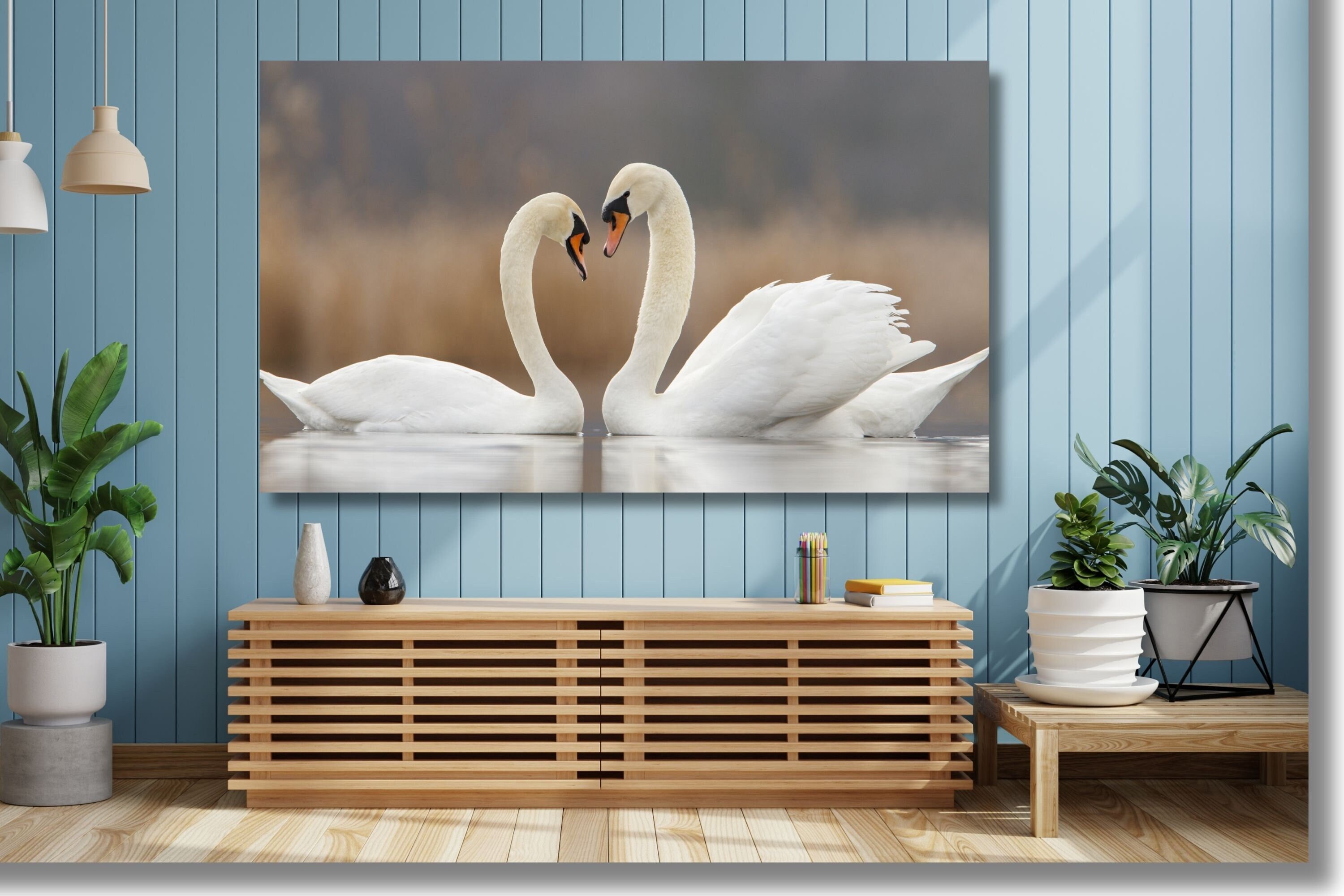 Two Swans in Love Canvas Wall Art Print, Two Pairs of Beloved Swans ...