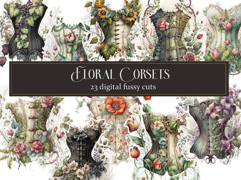 Victorian Floral Corsets Digital Clipart and Fussy Cuts for Junk ...