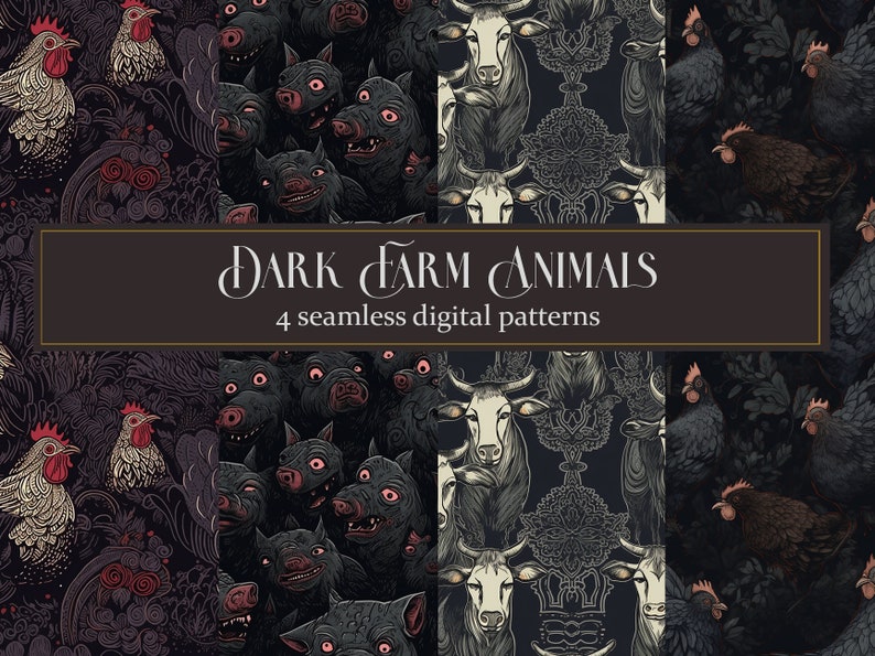 Dark Farm Animals Gothic Farm Seamless Digital Paper Pattern - Etsy