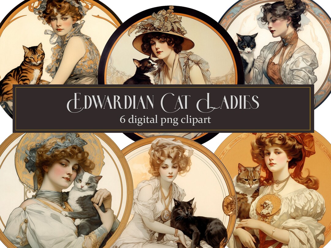 Edwardian Cat Ladies Digital Clipart for Junk Journal/scrapbook PNG ...