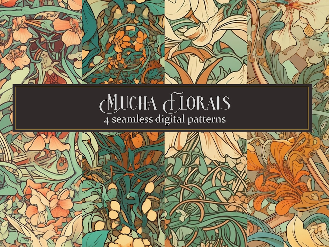 Art Nouveau Mucha Inspired Seamless Digital Paper Pattern Download - Etsy