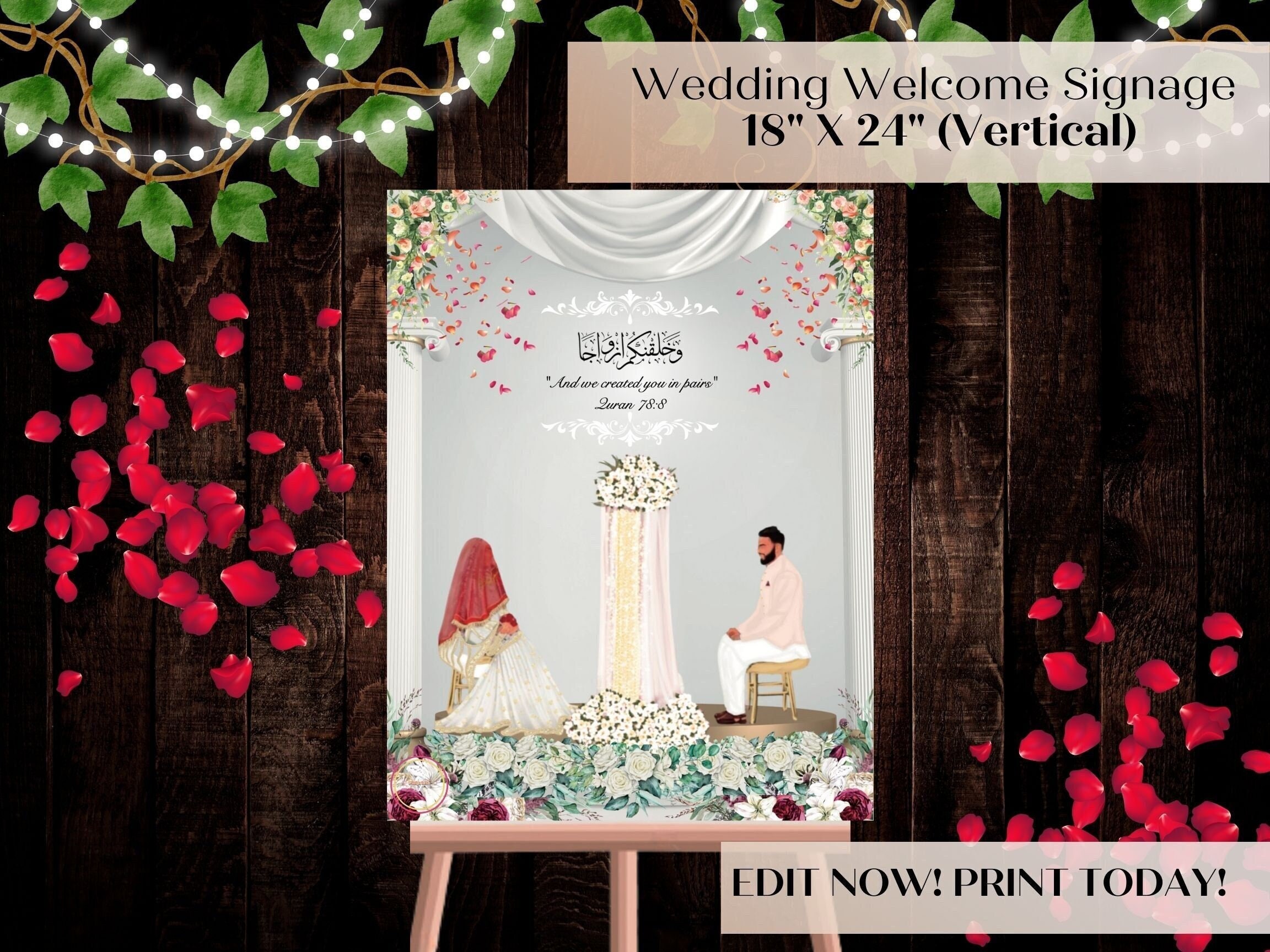 Nikah Welcome Sign, Muslim Welcome Sign Nikkah & Islamic Welcome Sign ...