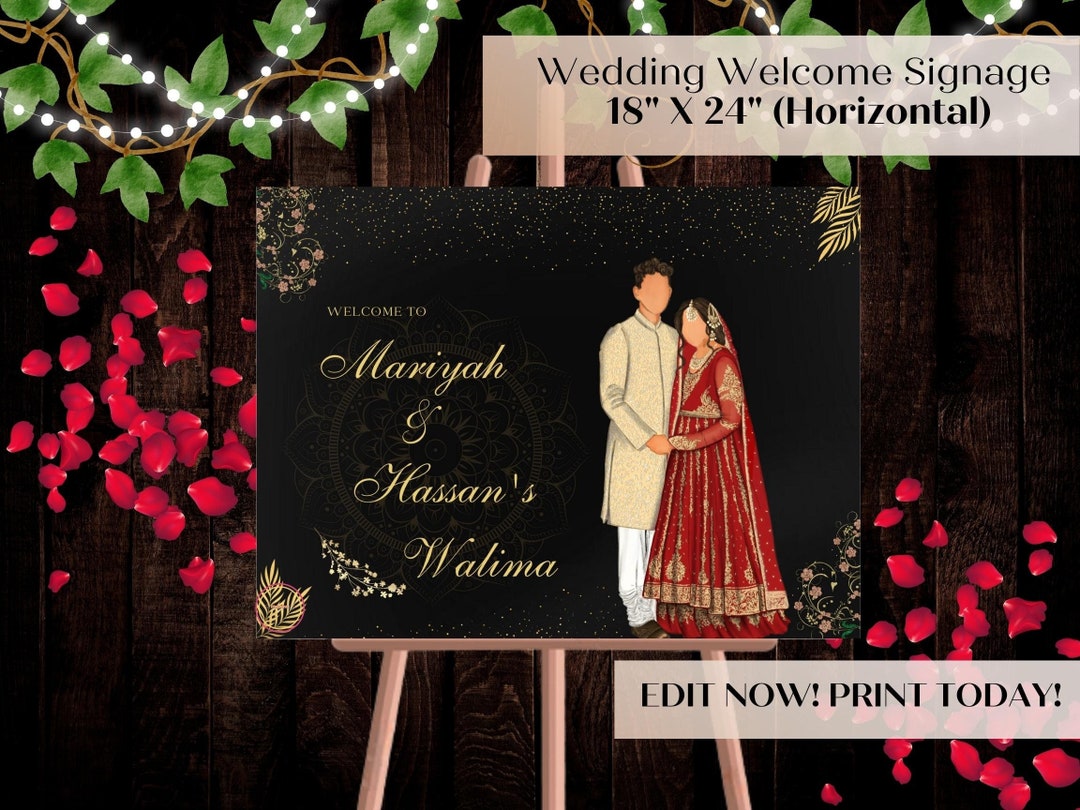 Walima Welcome Signs, Muslim Pakistani Weddings Welcome Signages, Black ...