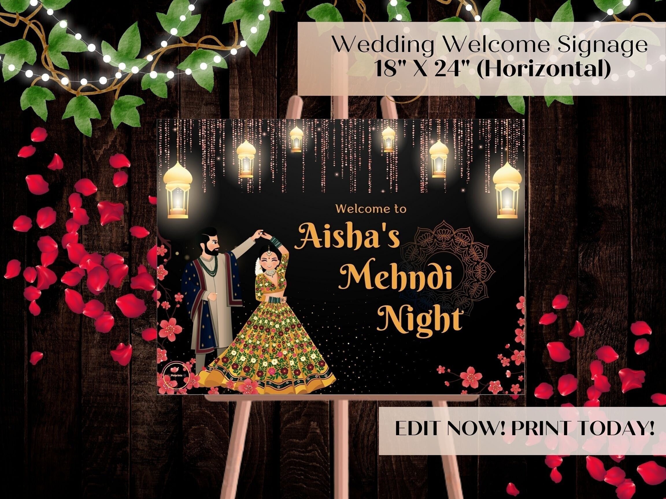 Mehendi Sign & Mendhi Welcome Sign, Lights Decor Mehndi Sign, Mehendi ...