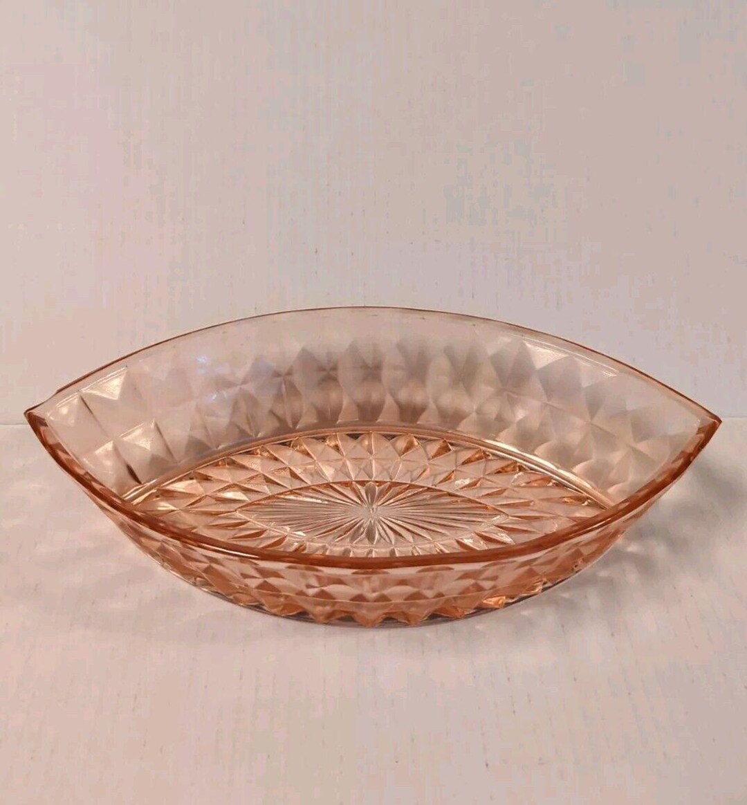 Vintage Depression Glass Pink Windsor Diamond Pattern Boat Shaped Bowl ...